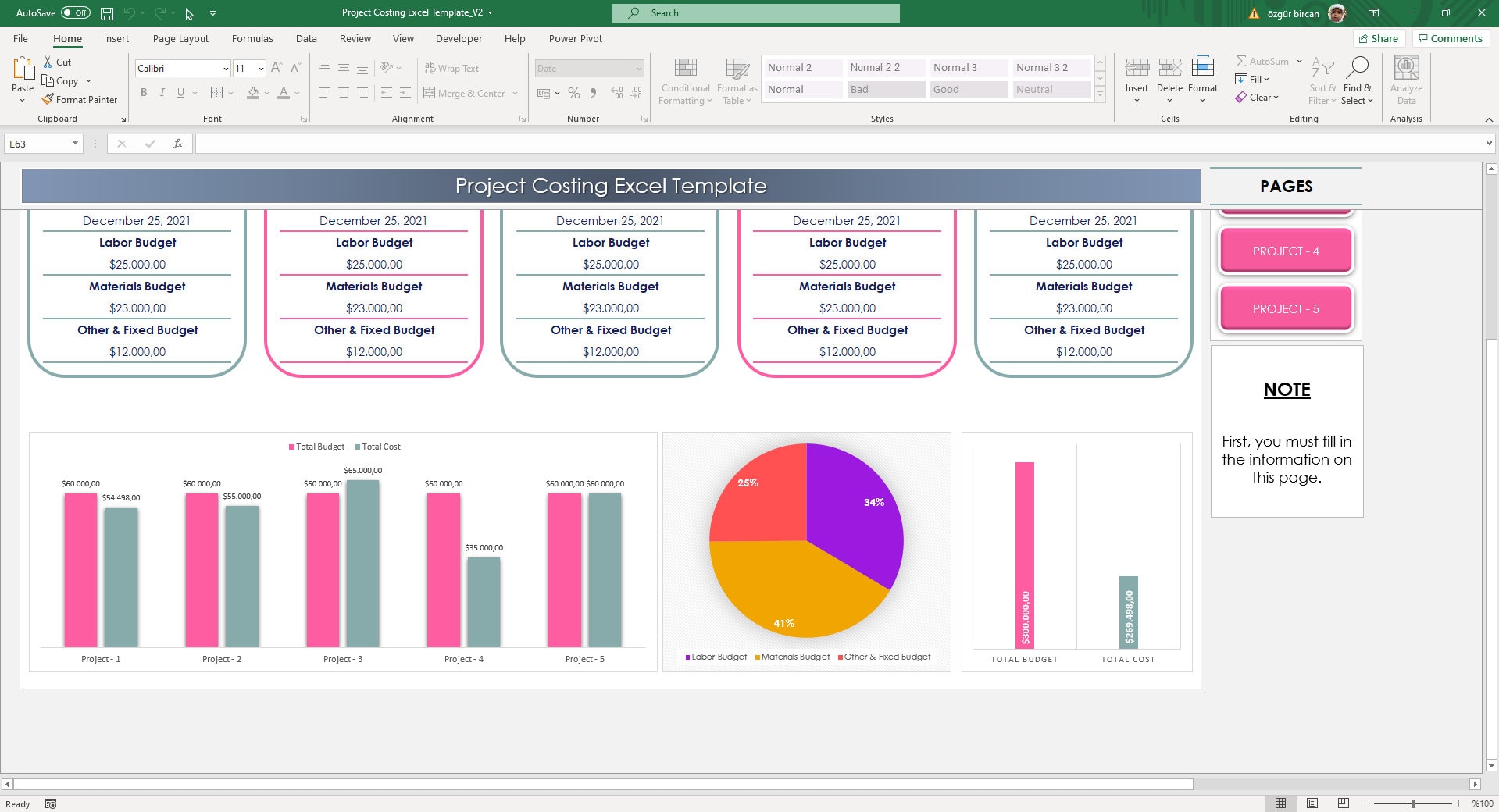 Project Costing Excel Template | Project Budget & Expense Tracker ...