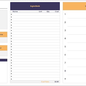 Recipe Creator Excel Template: Editable Cookbook (100 Recipes) - Etsy