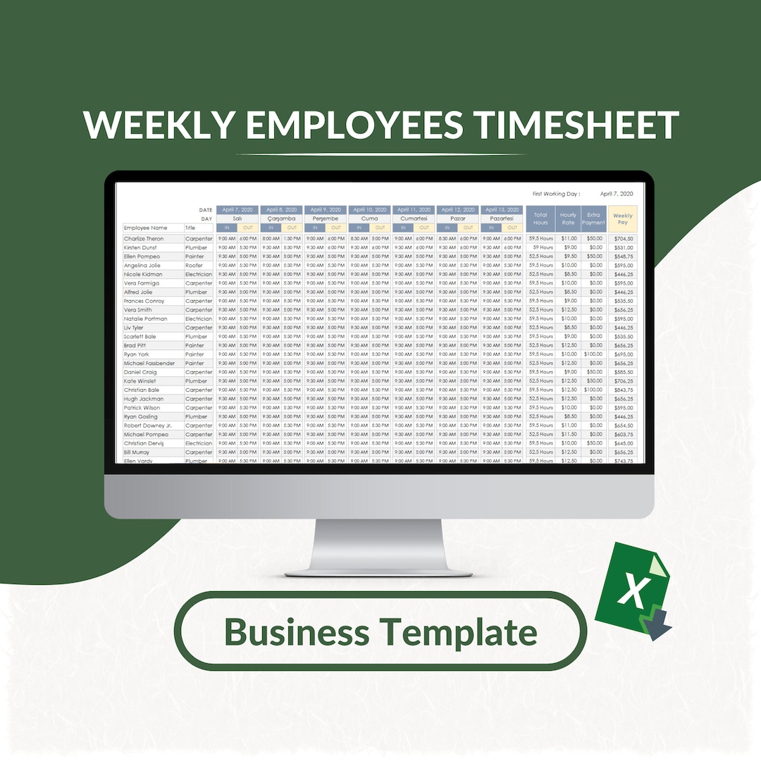 Weekly Employees Timesheet Excel Template | Employee Work Schedule ...