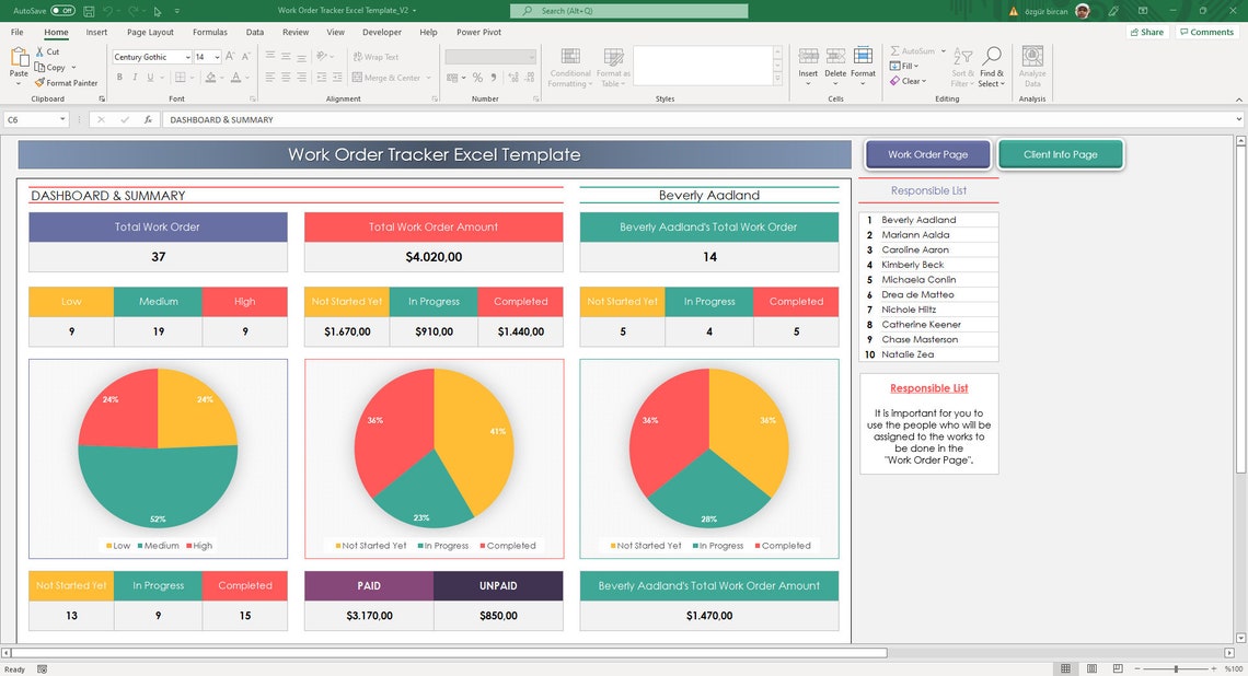 Work Order Tracker Excel Template Small Business Work Order | Etsy Canada