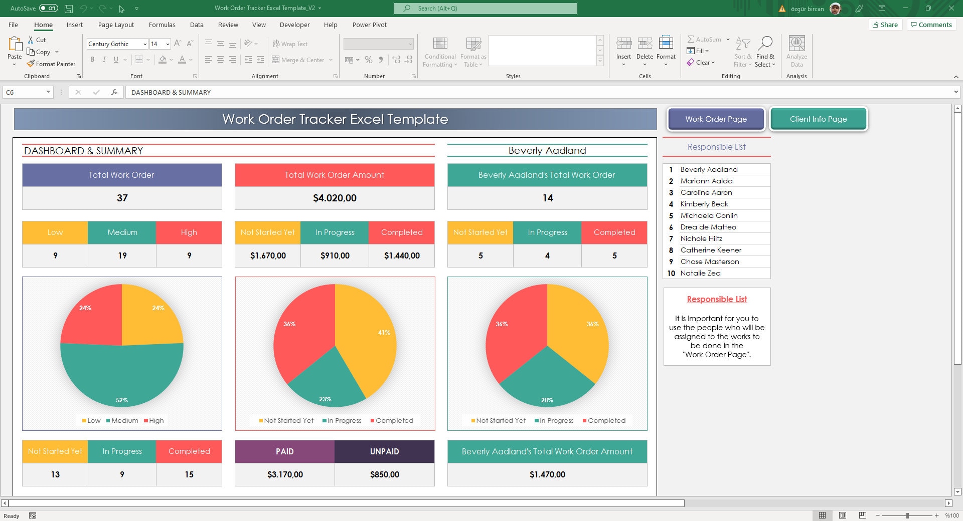 Work Order Tracker Excel Template Small Business Work Order - Etsy