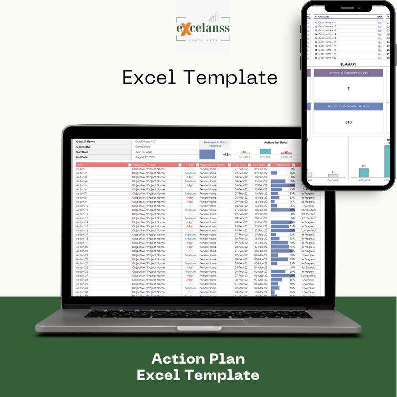 Action Plan Excel Template: Goal Tracker & Project Management - Etsy