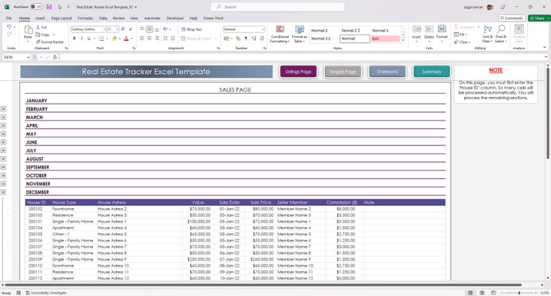 Real Estate Sales Tracker Excel Template – Realtor Commission & Listing ...