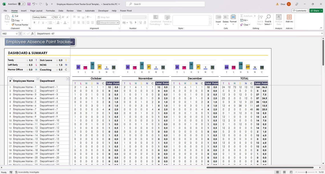 Employee Absence Point Tracker Excel Template | HR Attendance Tracking ...