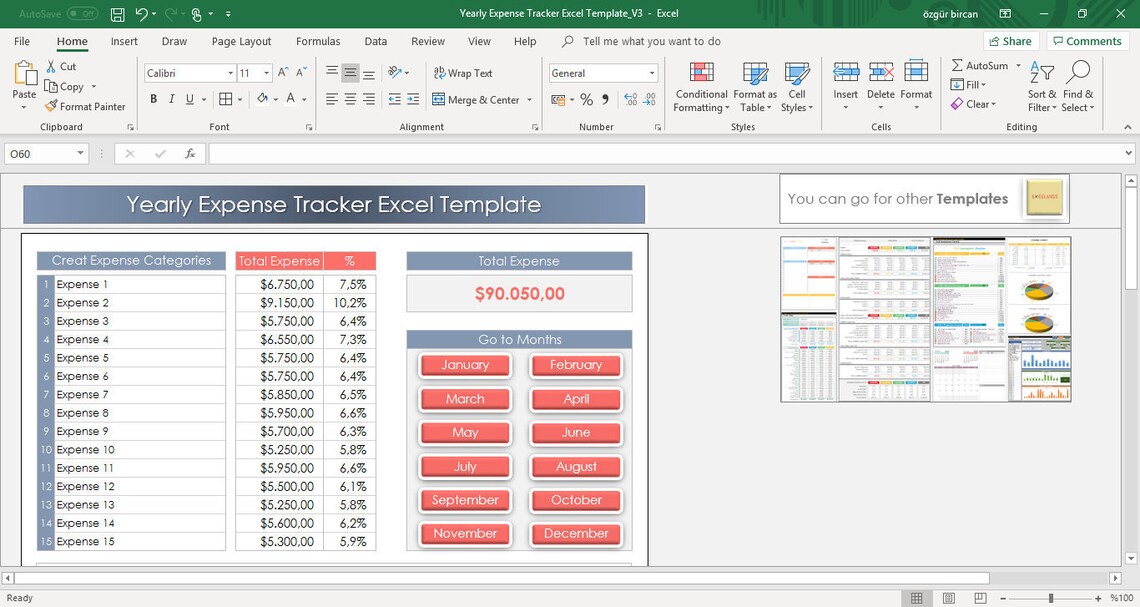 Yearly Expense Tracker Excel Template Money Tracker Excel - Etsy