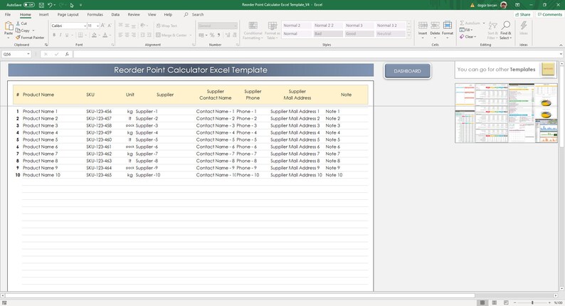 Reorder Point Calculator Excel Template: Inventory Stock Control With ...