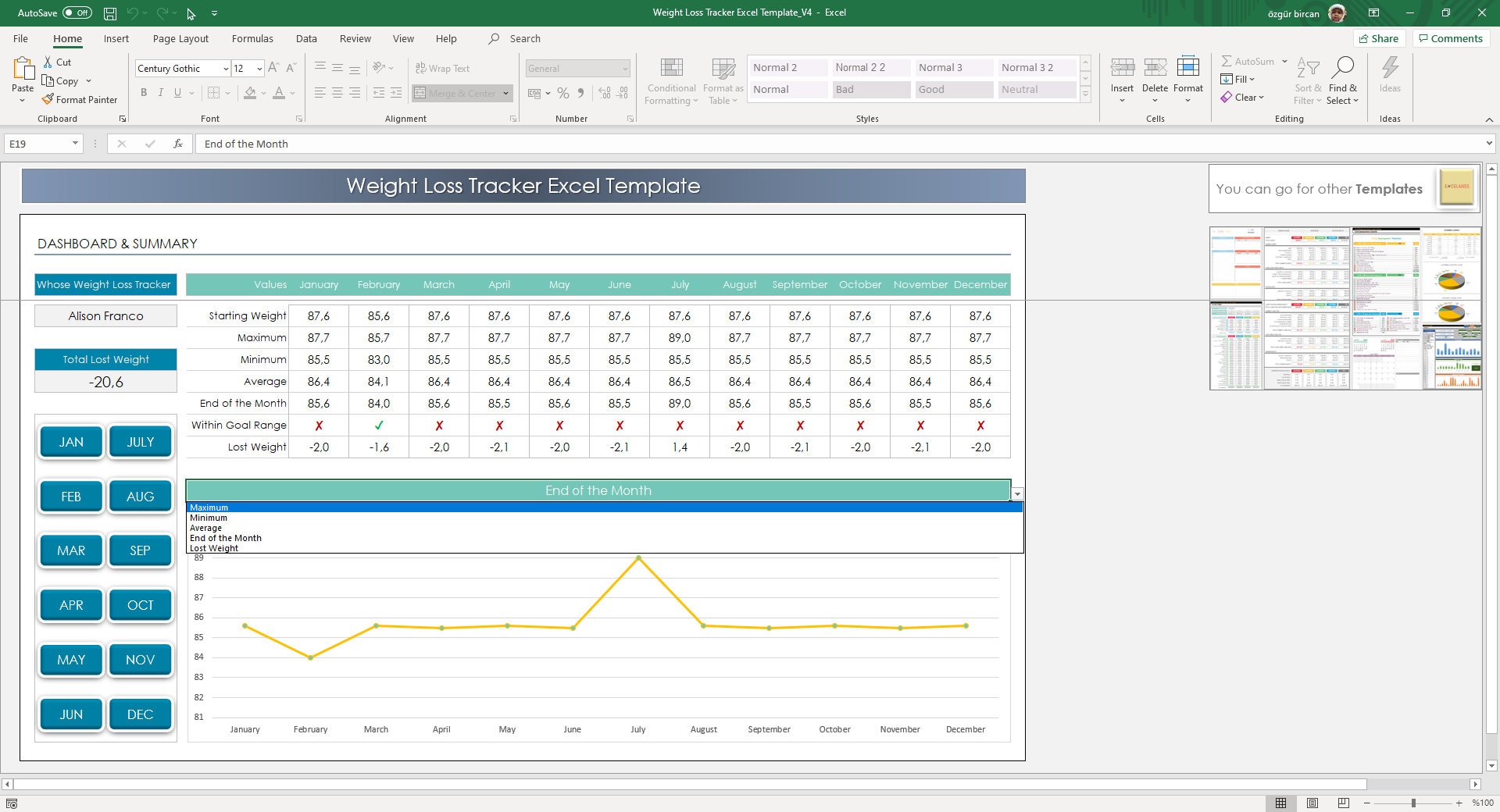 Weight Loss Tracker Excel Template Weight Loss Graph - Etsy