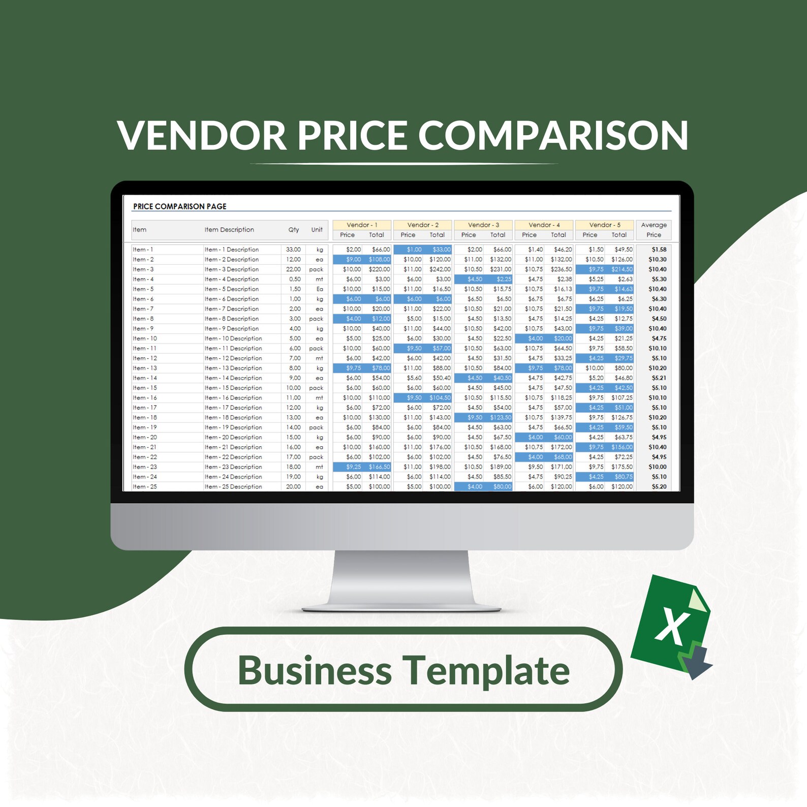 Vendor Price Comparison Excel Template Supplies Conversion Price ...