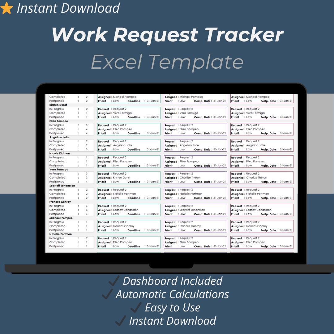 Work Request Tracker Excel Template – Task Management & Team Request ...