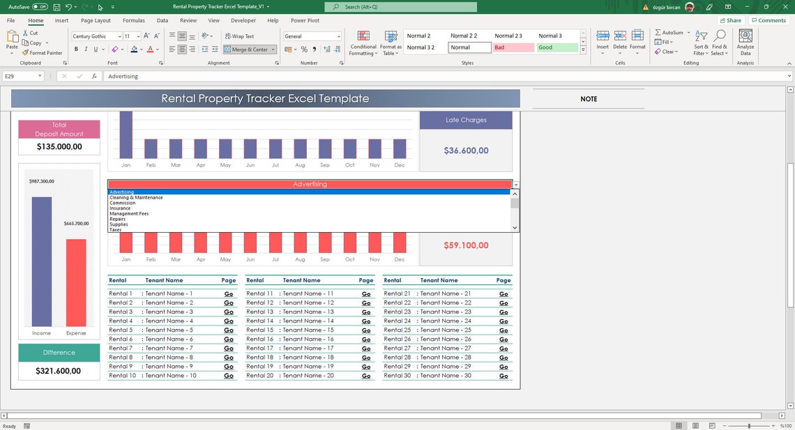 Rental Property Tracker Excel Template 1-30 Rental - Etsy