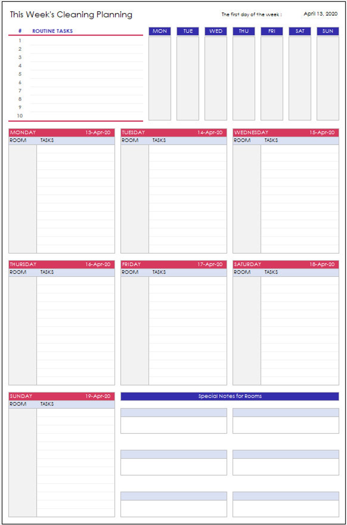Weekly Cleaning Tracker Excel Template Cleaning Planner - Etsy