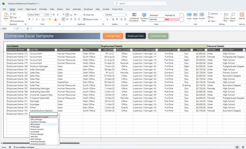 Employee Database Excel Template, HR Employee Tracker Spreadsheet ...