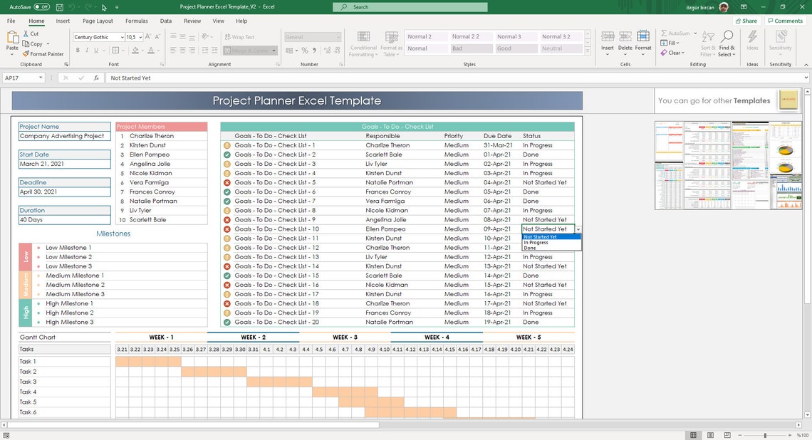 Project Planner Excel Template Simple Project Tracker | Etsy Australia