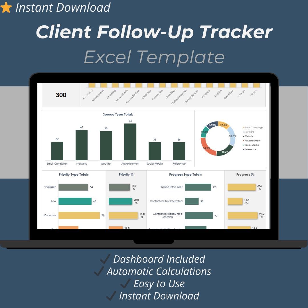 Client Follow-up Tracker: CRM & Client Tracker Excel Template | Lead ...