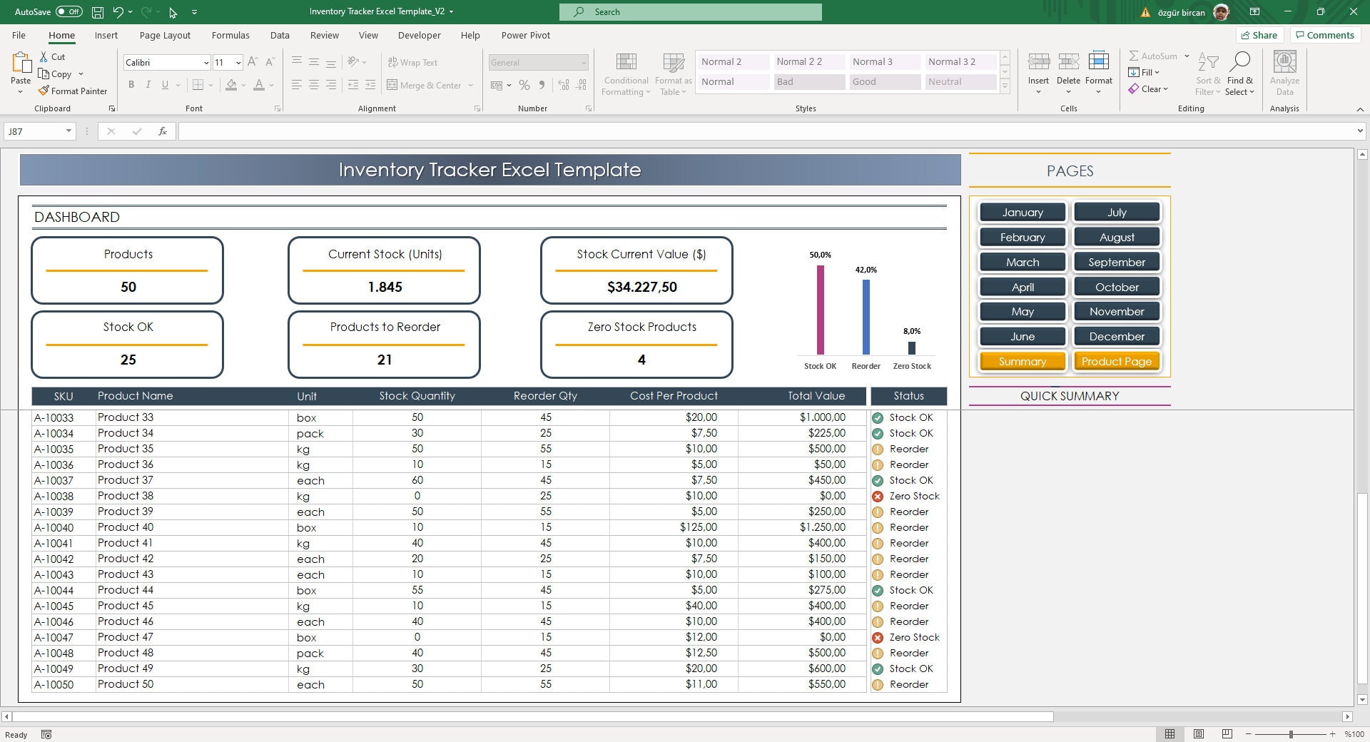 Inventory Tracker Excel Template: Stock Management Spreadsheet - Etsy