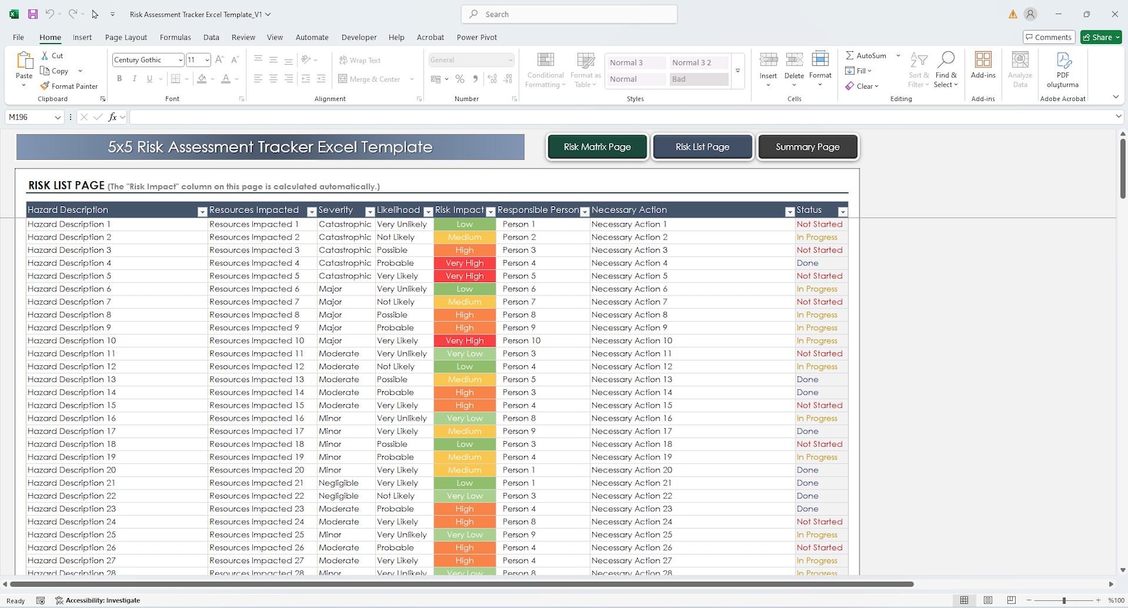 5x5 Risk Matrix Excel Template: Risk Assessment Tracker (digital ...