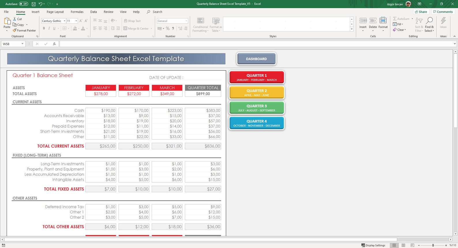 Quarterly Balance Sheet Excel Template Balance Tracker | Etsy Canada