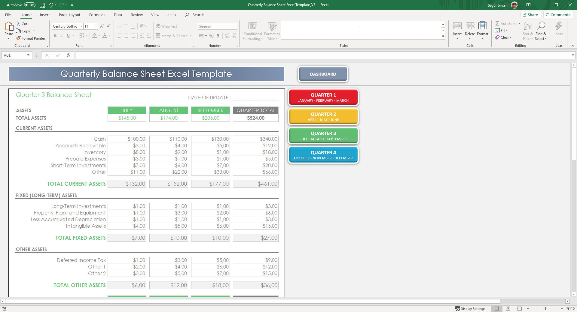 Quarterly Balance Sheet Excel Template Balance Tracker | Etsy Canada