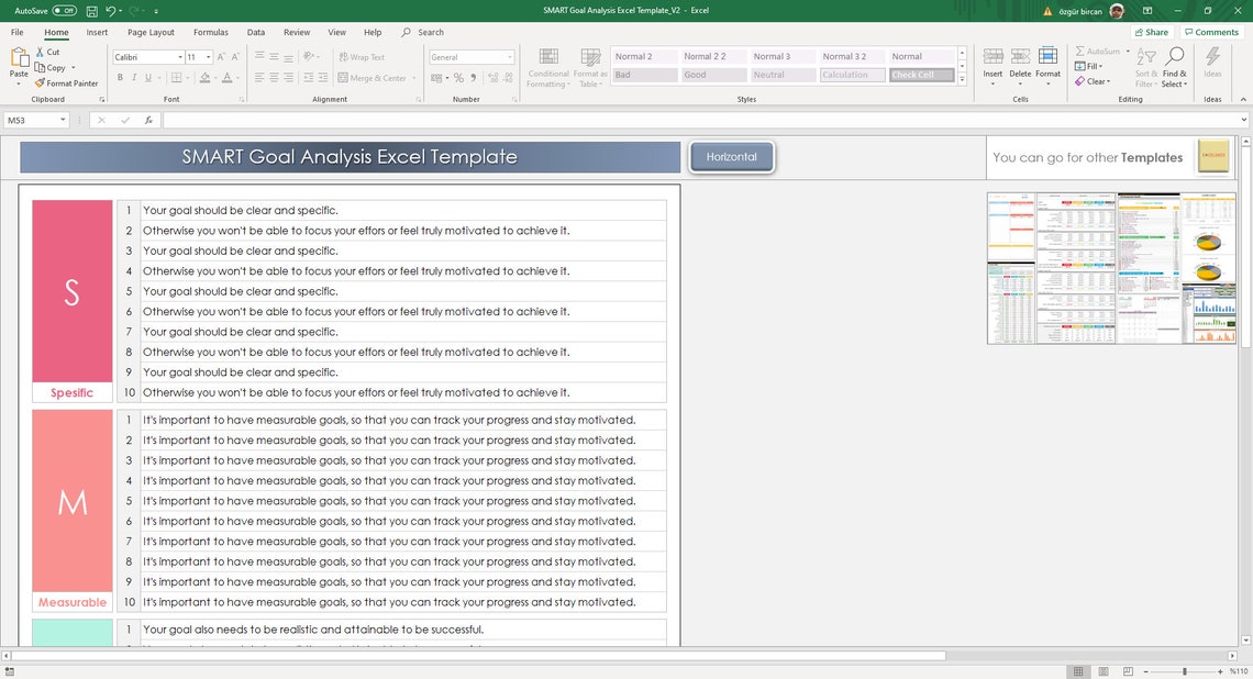 SMART Goal Analysis Excel Template Smart Goal Setting - Etsy Canada