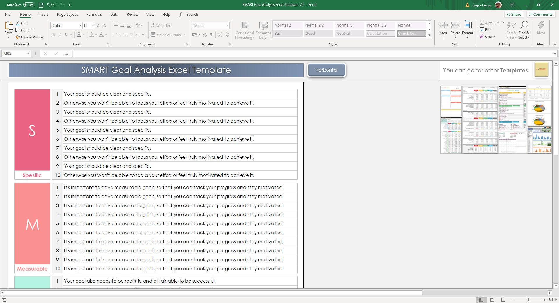 SMART Goal Analysis Excel Template Smart Goal Setting - Etsy Canada