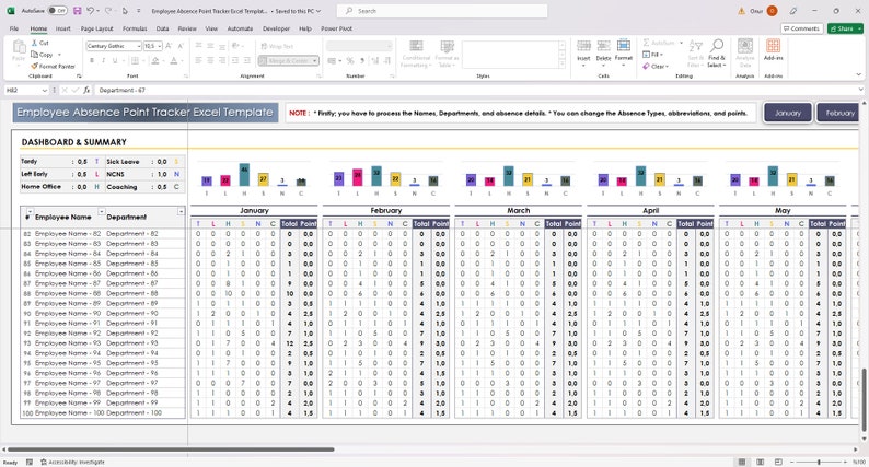 Employee Absence Point Tracker Excel Template: Point Calculator - Etsy