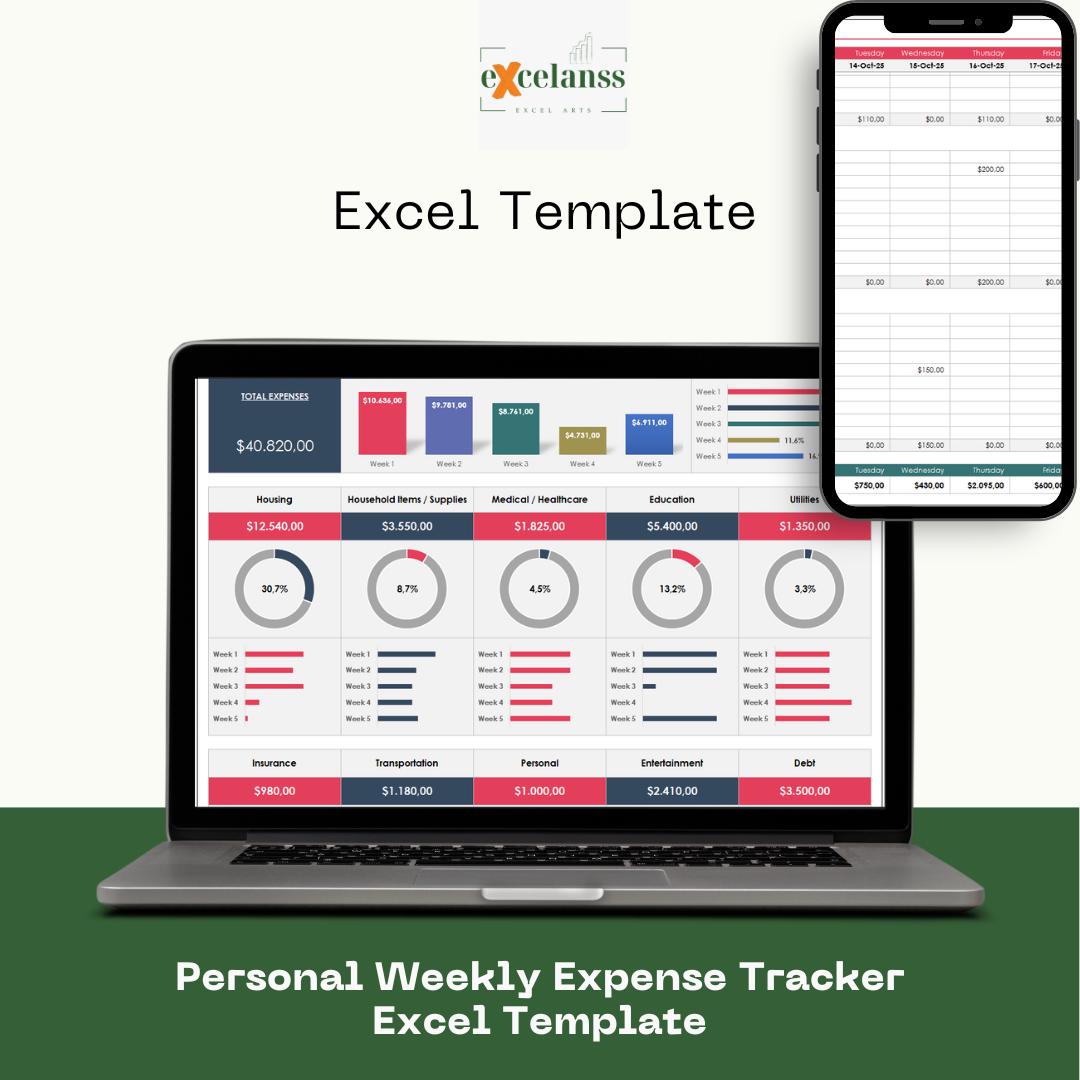 Weekly Expense Tracker Excel Template: Personal Finance Log (printable ...
