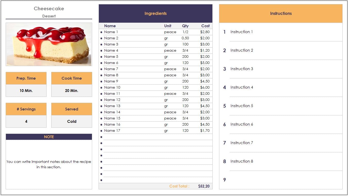 Recipe Excel Template