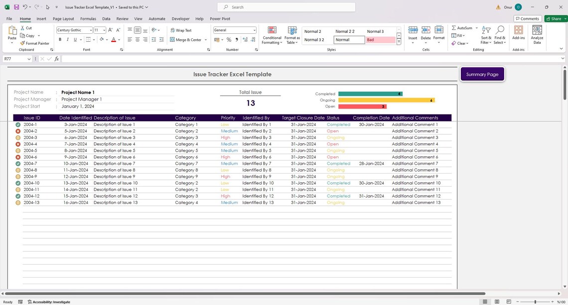 Issue Tracker Excel Template | Project Issue Log & Bug Tracking ...