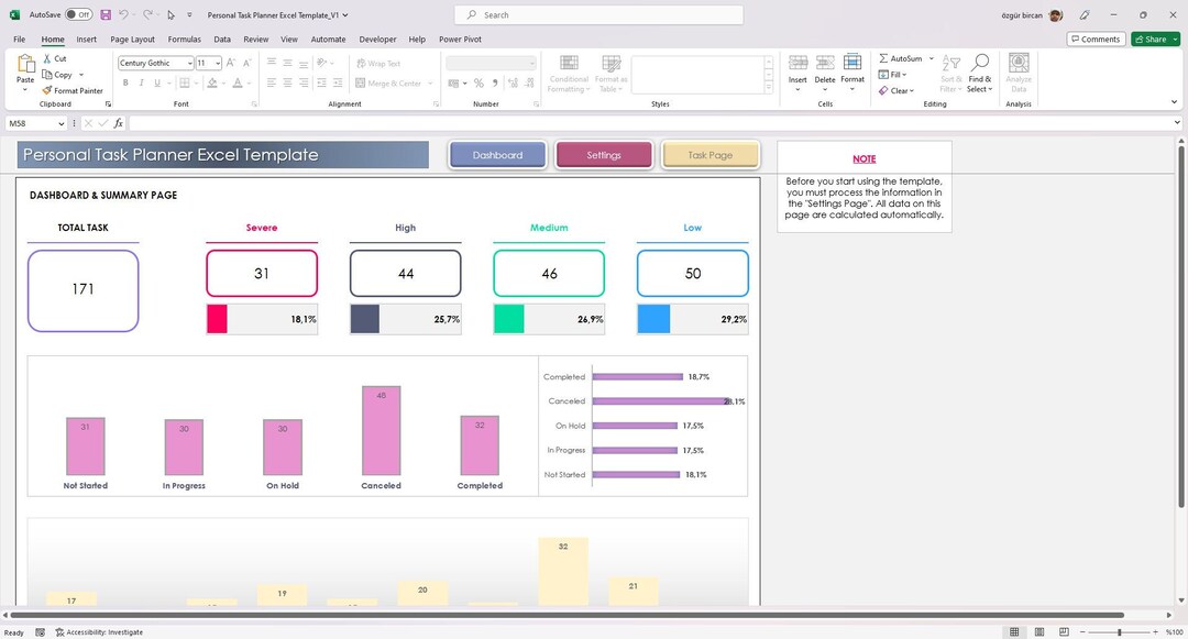 Personal Task Planner Excel Template Personal Task Tracker - Etsy Canada