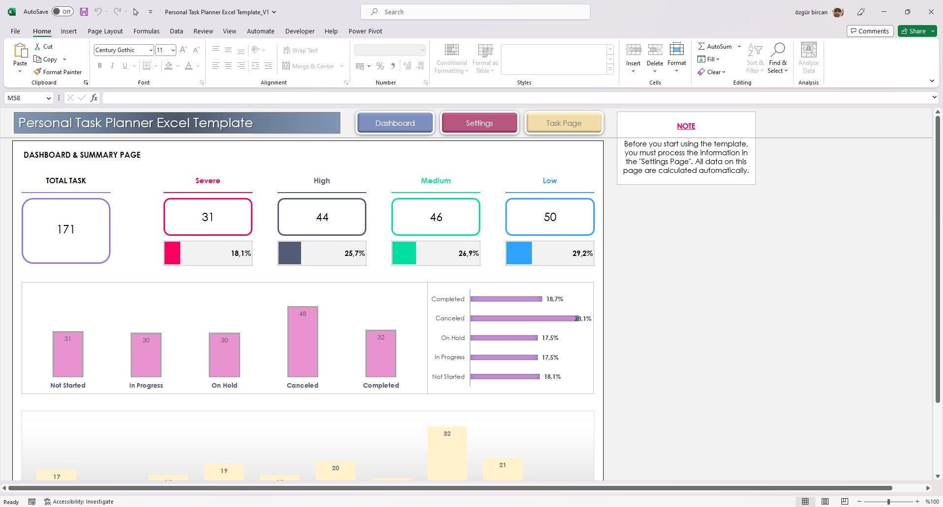 Task Tracker Excel Template: Task Planner and Dashboard, Personal to Do ...