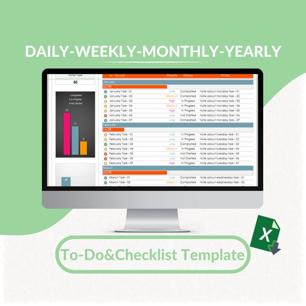 Daily Weekly Monthly Planner Excel Template - Etsy