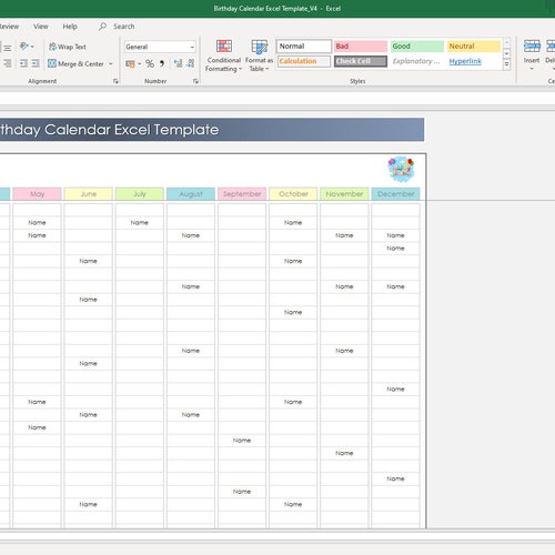 Birthday Calendar Excel Template Fillable Birthday Planner - Etsy UK