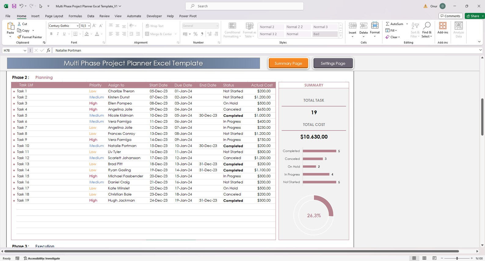 Multi Phase Project Planner Excel Template Multi-stage Task Organizer ...