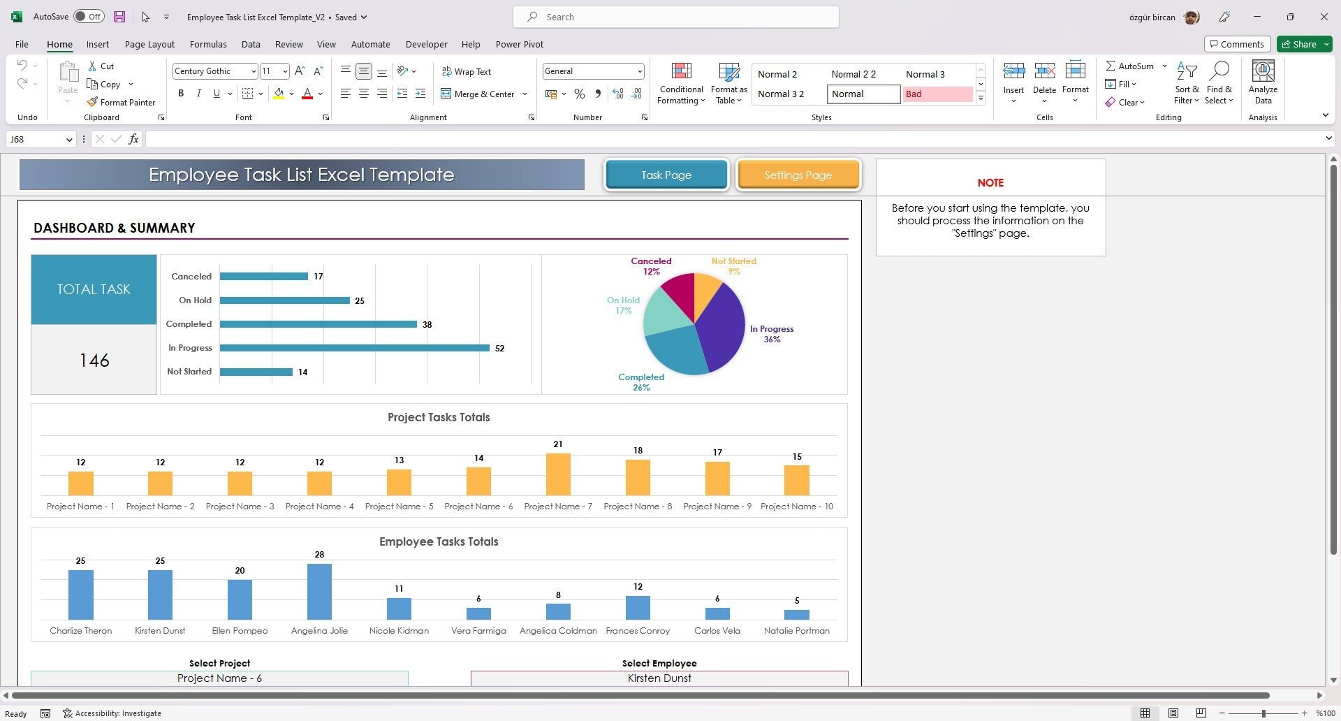 Employee Task List Excel Template Employee Task Tracker - Etsy UK