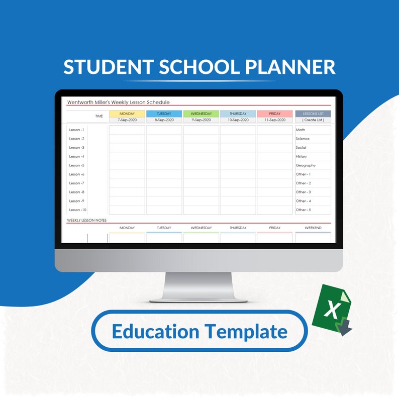 Student School Planner Excel Template Student Planner - Etsy