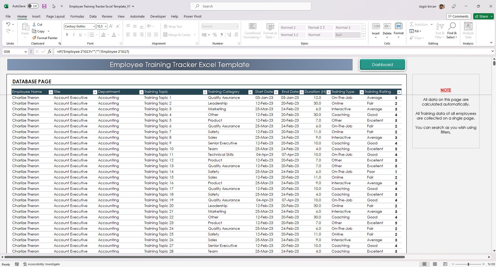 Employee Training Tracker Excel Template – Staff Development & Training ...