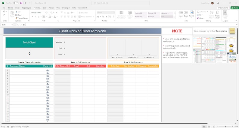 Client Tracker Excel Template Client Engagement Tracker - Etsy