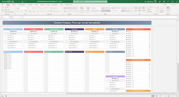 Dated Weekly Planner Excel Template Weekly Planner Dated - Etsy