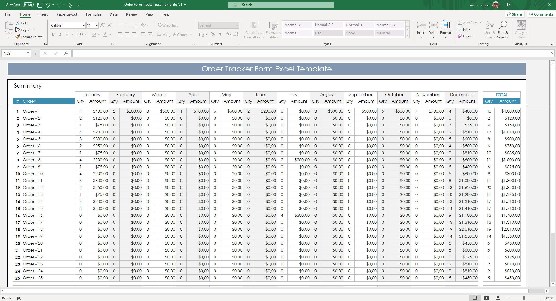 Order Form Tracker Excel Template Editable Order Tracker | Etsy