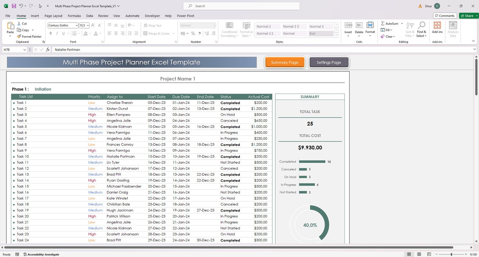 Multi Phase Project Planner Excel Template Multi-stage Task Organizer ...