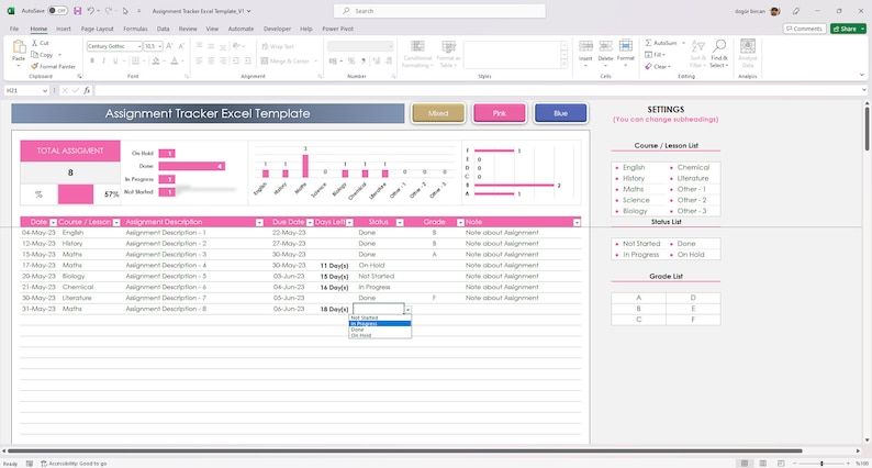 Assignment Tracker Excel Template | Student Homework Planner & Study ...