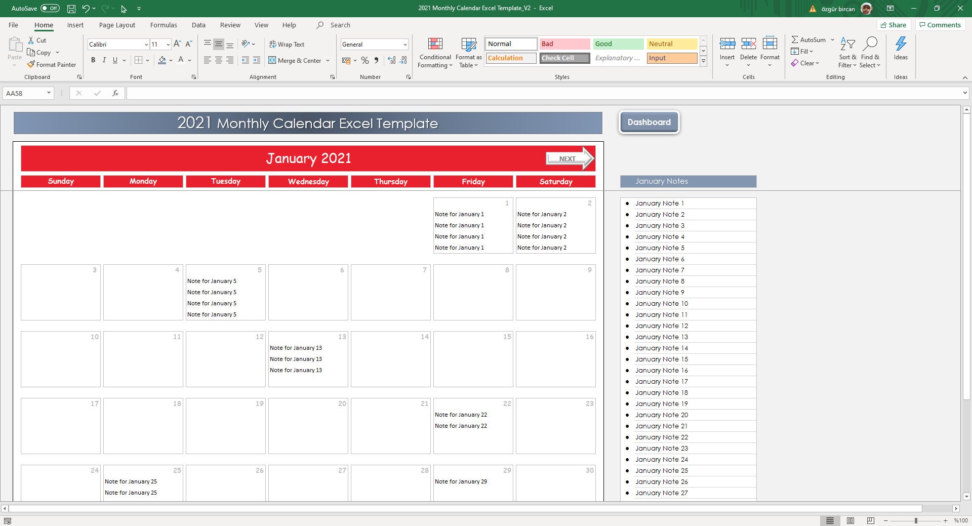 Plantilla mensual de Excel calendario 2021 / Planificador | Etsy