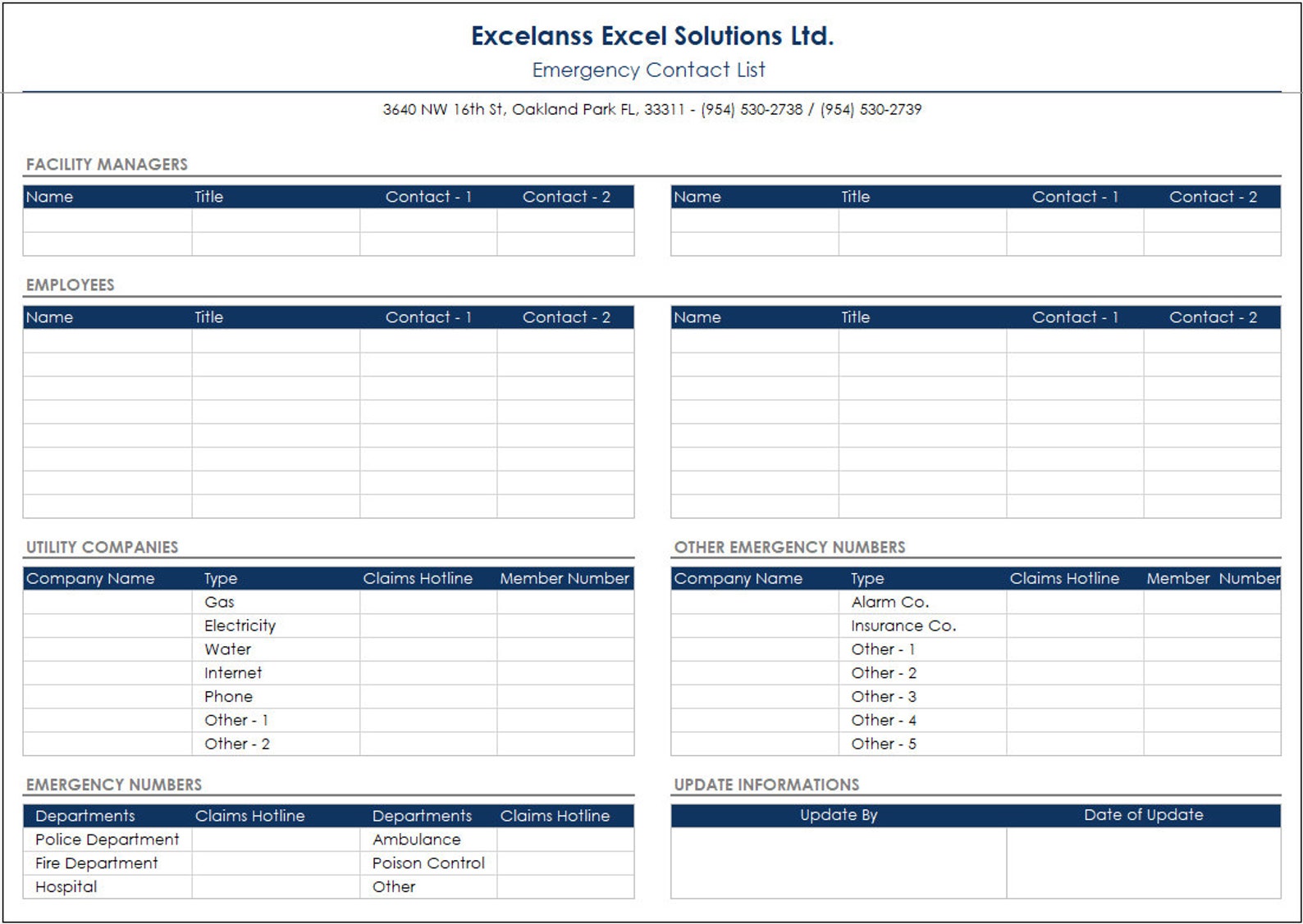 Emergency Contact List Excel Template Emergency Contact - Etsy