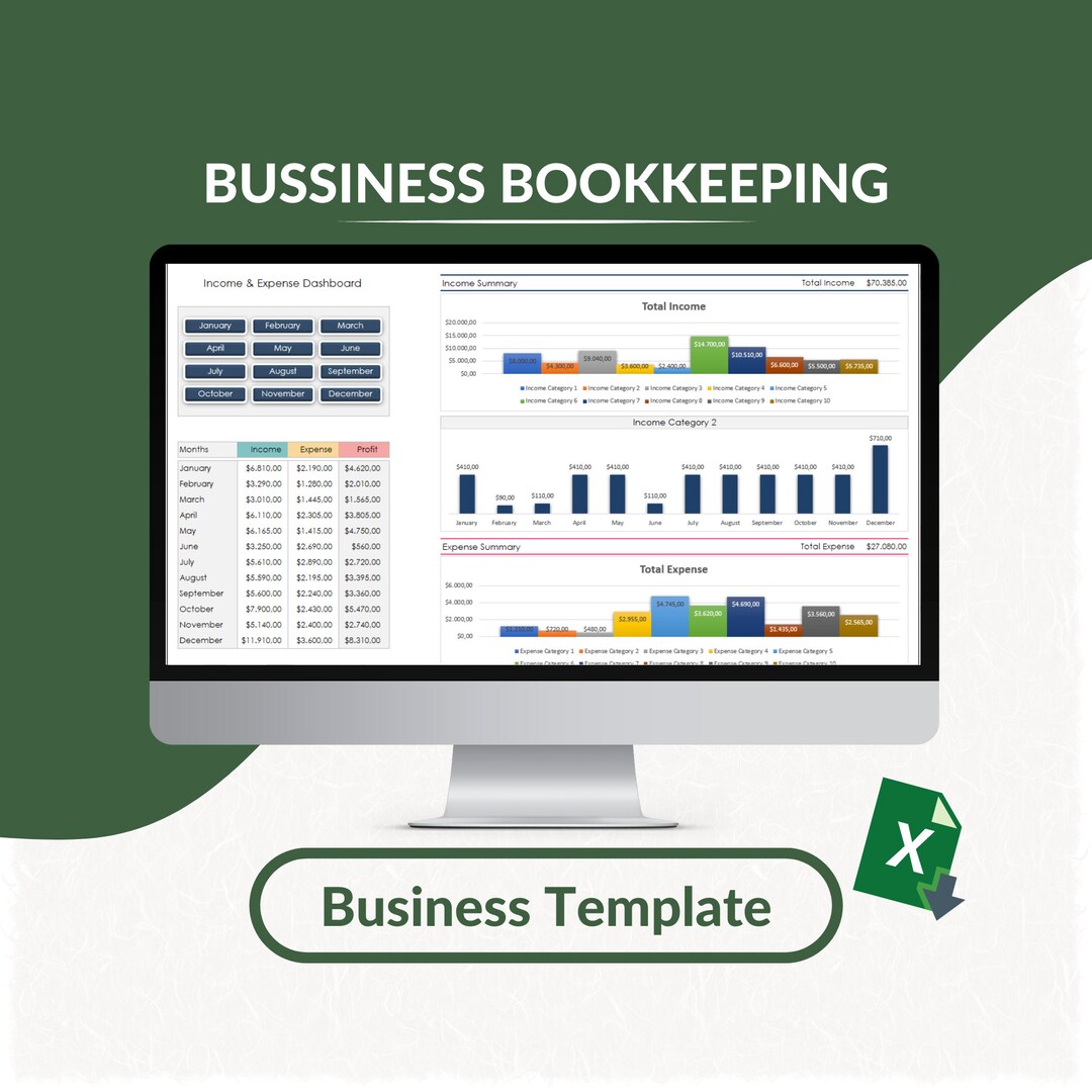 Small Business Bookkeeping Excel Template: Income & Expense Tracker - Etsy