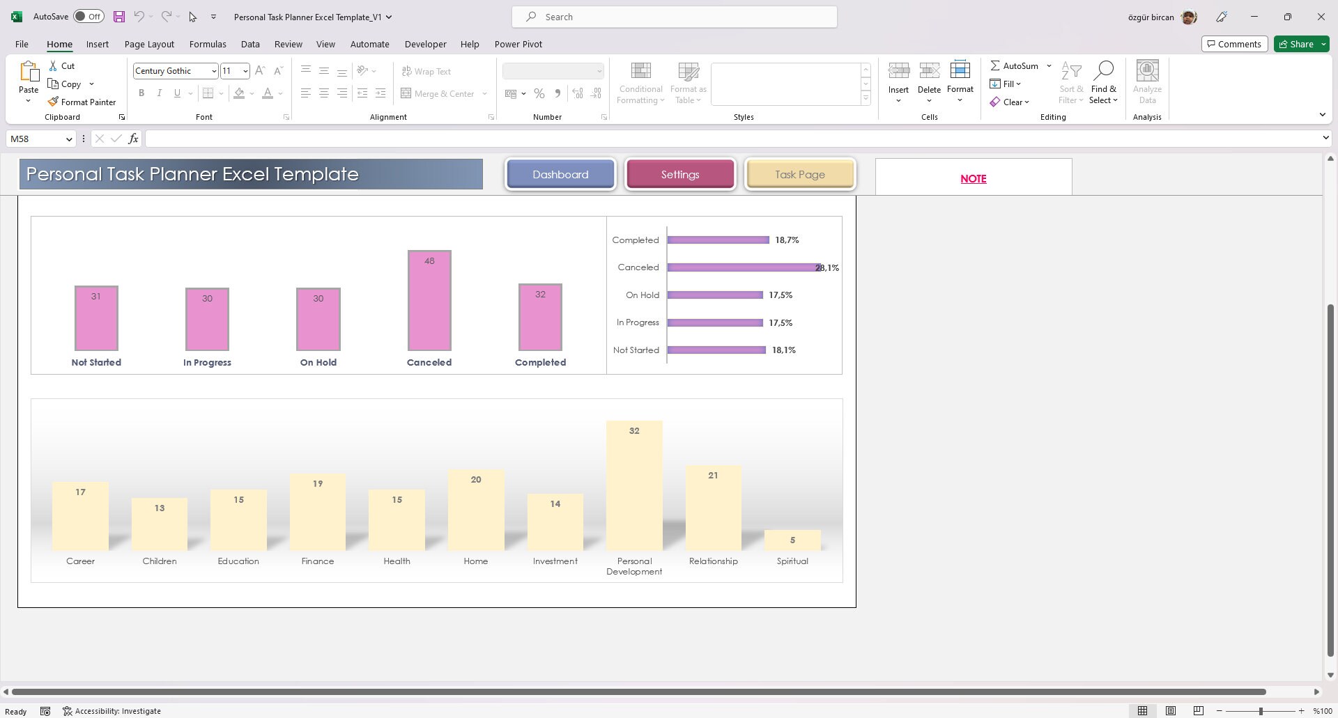 Task Tracker Excel Template: Task Planner and Dashboard, Personal to Do ...