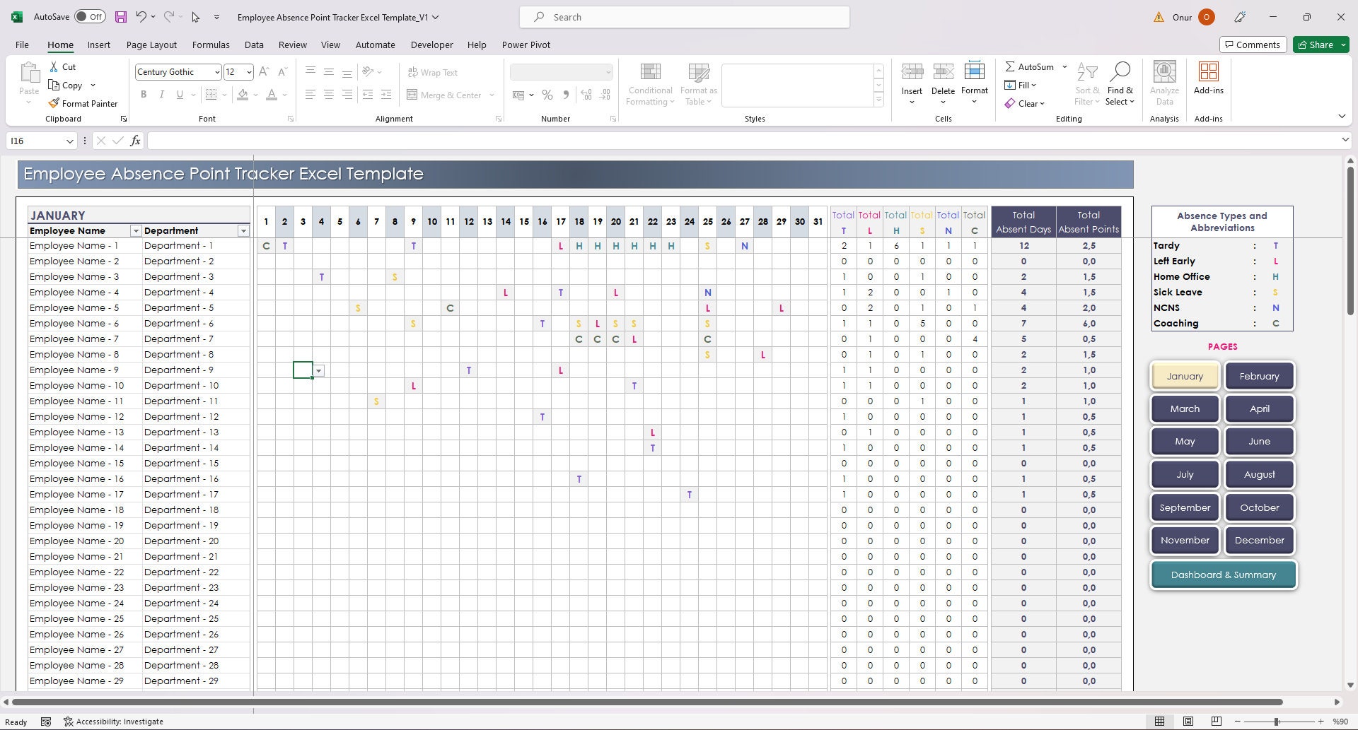 Employee Absence Point Tracker Excel Template | Attendance Tracking ...