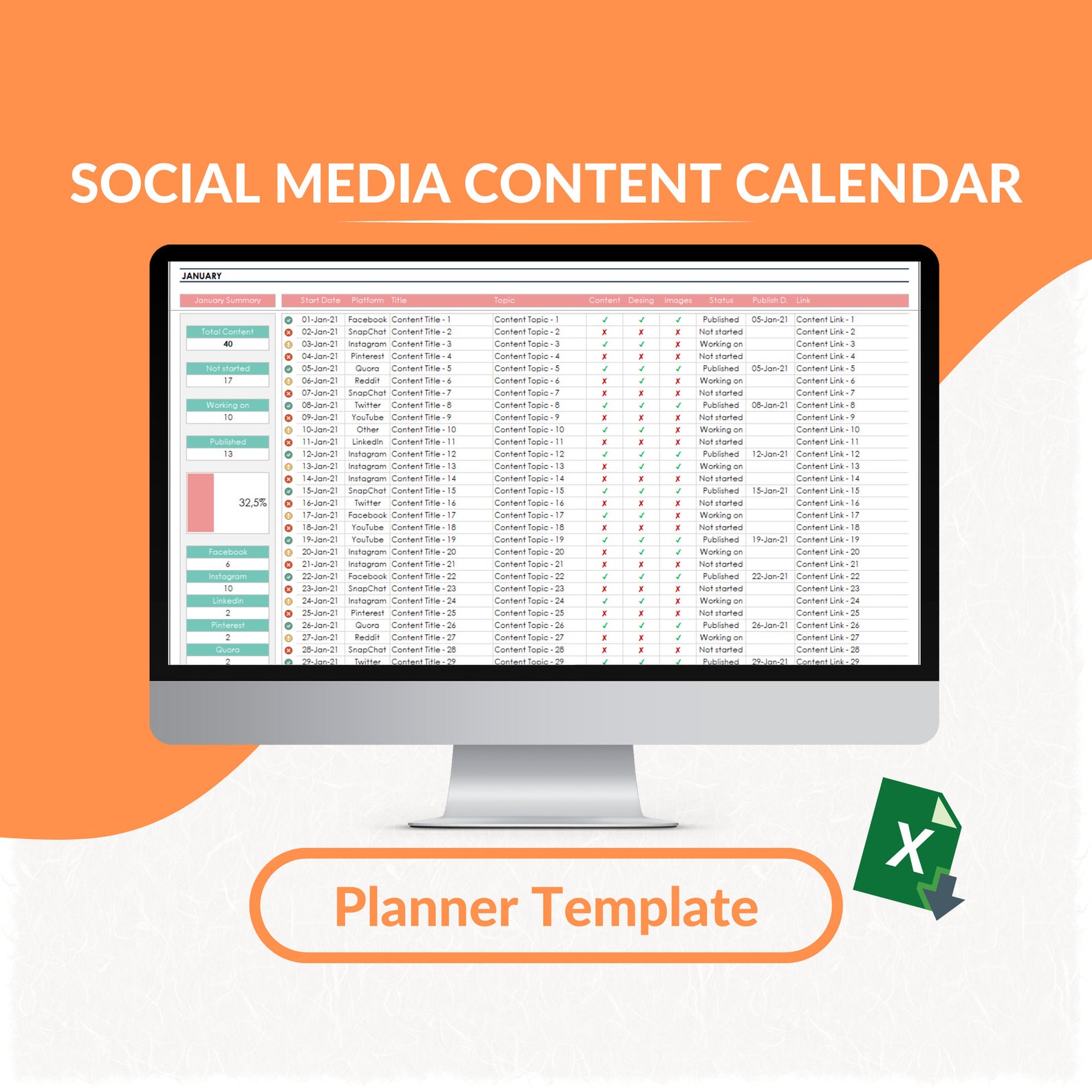 Social Media Content Calendar Excel Template Social Media Content ...