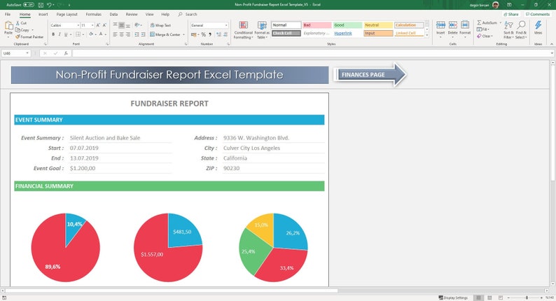 Non-profit Fundraiser Report Excel Template Non-profit | Etsy