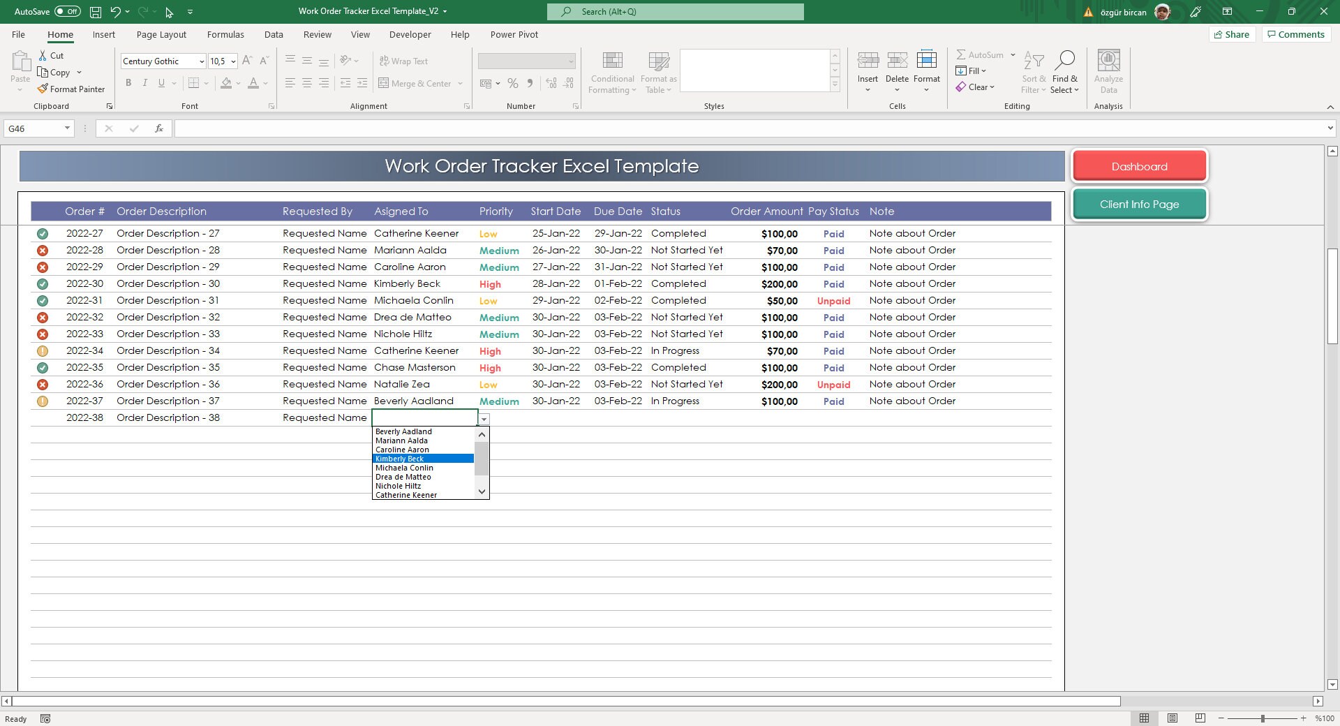 Work In Progress Excel Template