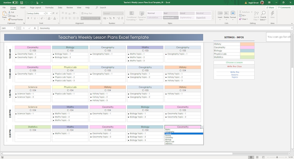 Teacher's Weekly Lesson Plans Excel Template Lesson | Etsy Canada